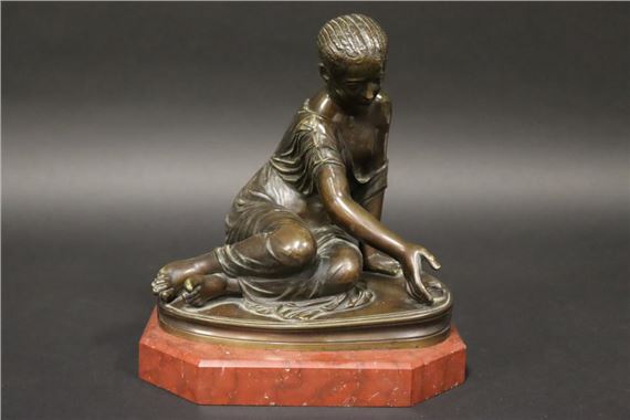 Jean-Jacques Pradier | Antique bronze figure of a girl playing knuckles ...