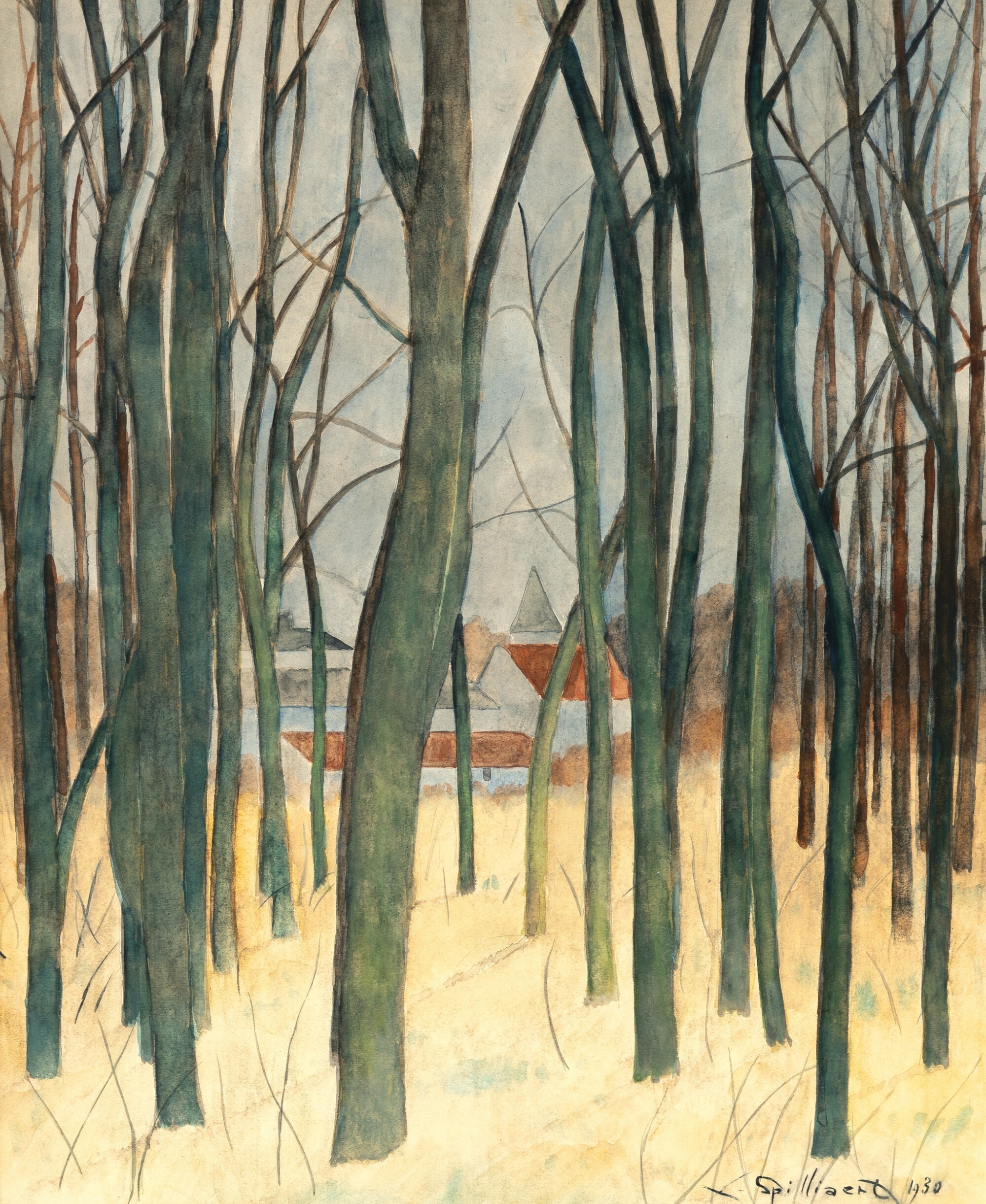 Léon Spilliaert | Village seen through the trees (1930 (1930) | MutualArt
