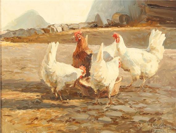 Soren Melchior Hansen | Chickens at the trough (1970) | MutualArt