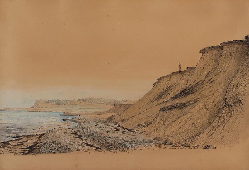 Christian Blache | Coastal scene with a man standing on a cliff (1866 ...