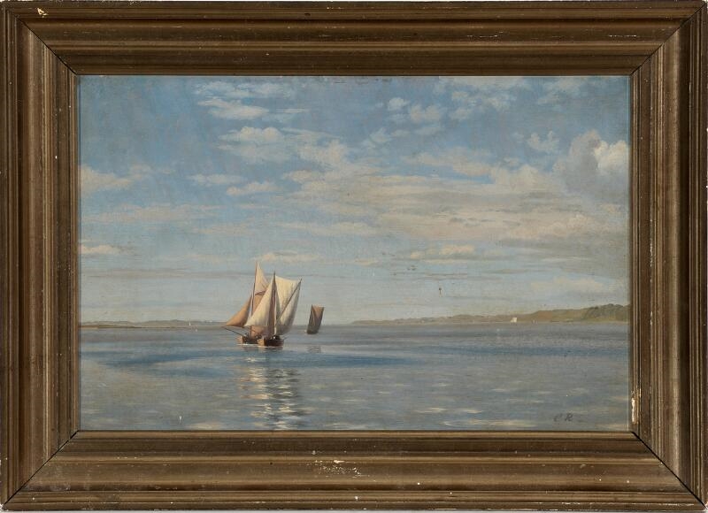 Jens Erik Carl Rasmussen | Coastal view with sailing ships mirrored in ...