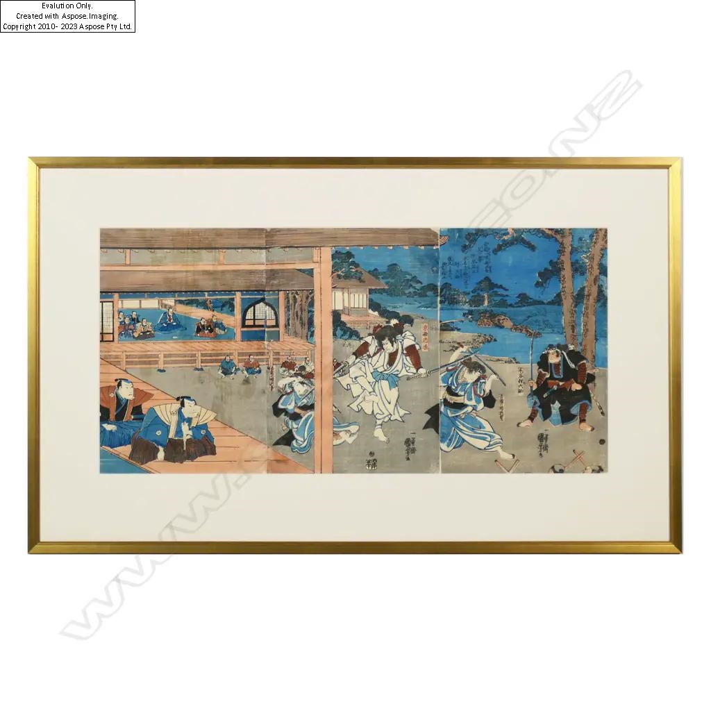 Utagawa Hiroshige | 19thC Utagawa triptych woodblock print (Circa 1840 ...