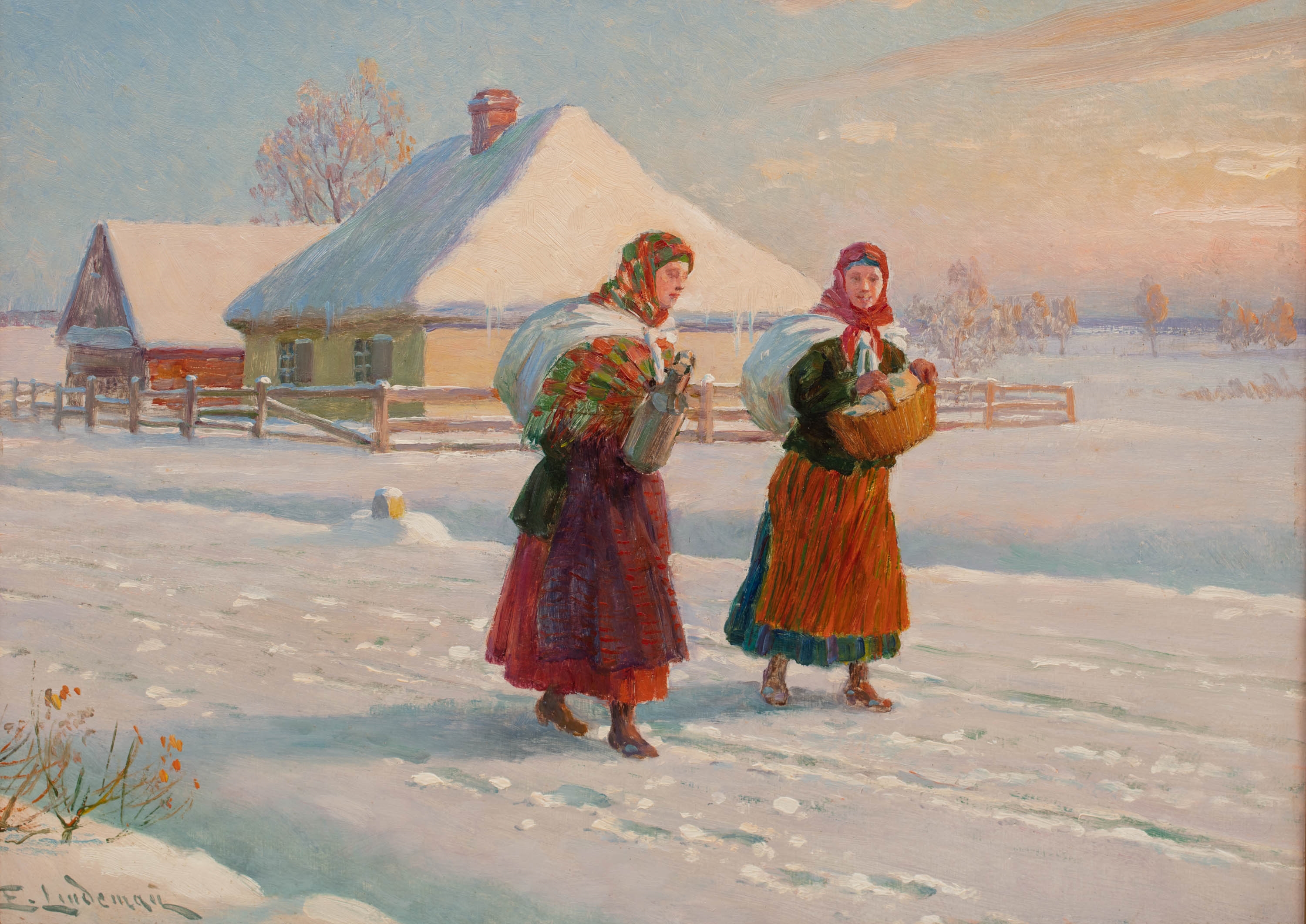 Emil Lindeman | Zimą przez wieś | MutualArt
