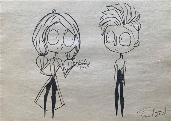 Tim Burton | Ink drawing, with a handwritten signature. (Circa 1990 ...