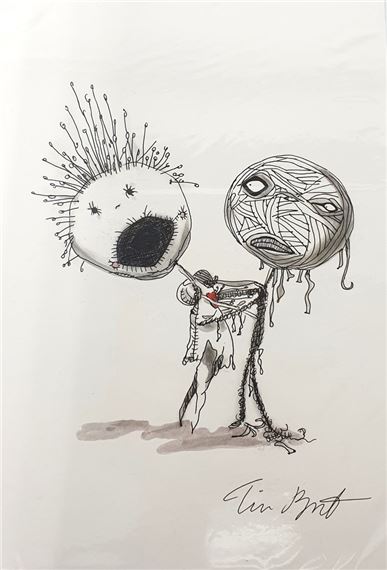 Tim Burton | Ink drawing with watercolor highlights, with a handwritten ...