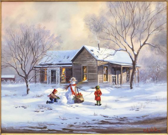 Kay Walton | Children and Snowman | MutualArt