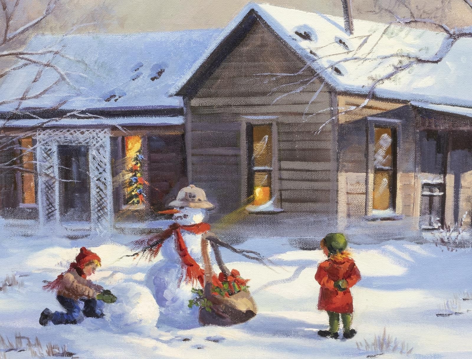 Kay Walton | Children and Snowman | MutualArt
