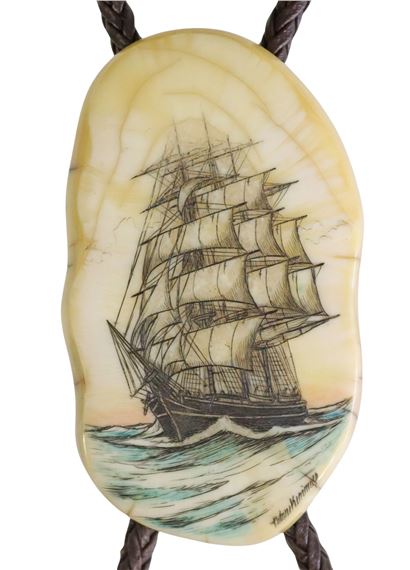 Peter Kinney | Scrimshaw walrus ivory bolo tie | MutualArt