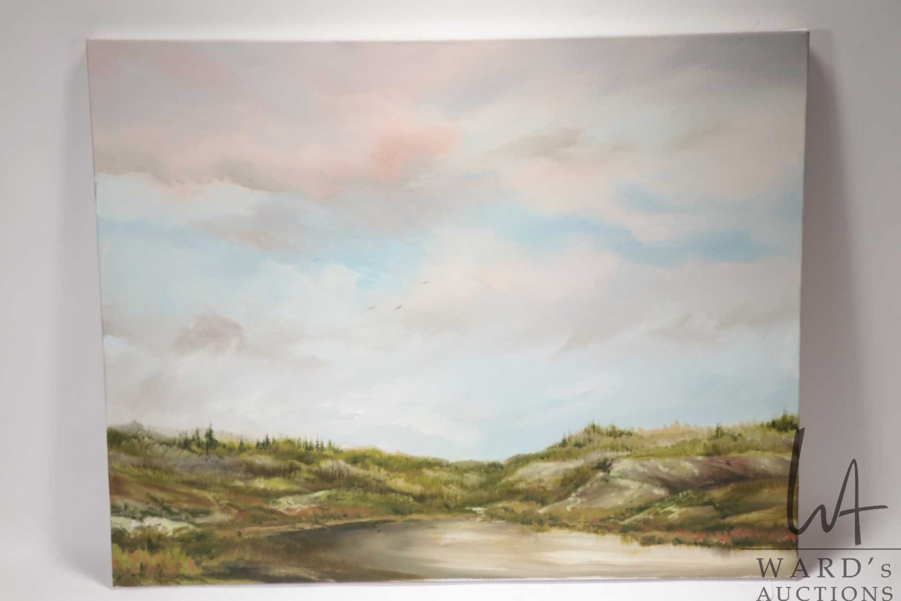 Richard Dixon | A river with rolling hills and a big sky | MutualArt