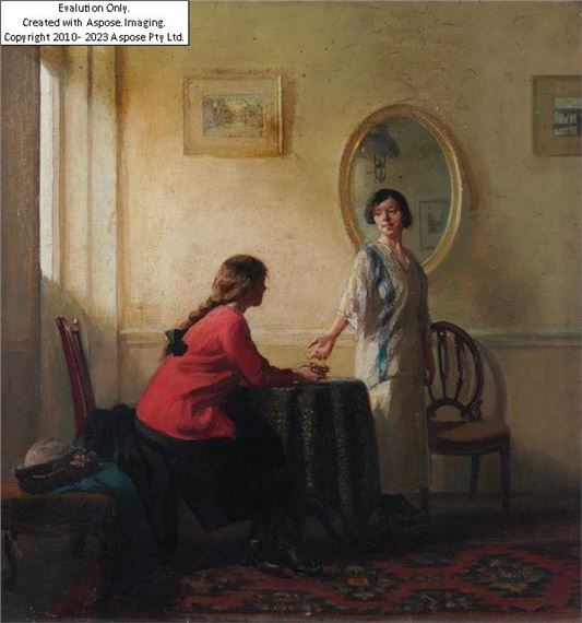 Arthur Croft Mitchell | Two ladies in conversation in an interior ...