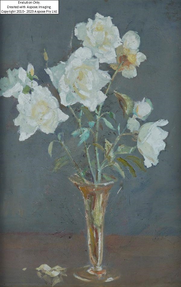 Arthur Croft Mitchell | Still life of white roses in a trumpet shaped ...