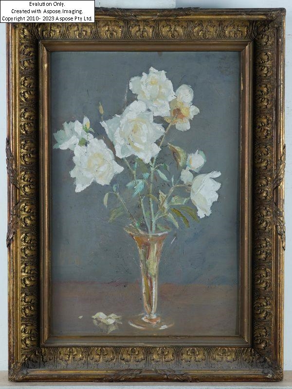 Arthur Croft Mitchell | Still life of white roses in a trumpet shaped ...