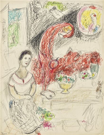 Marc Chagall | Portrait de Vava devant 'Les toits rouges (Circa 1953 ...