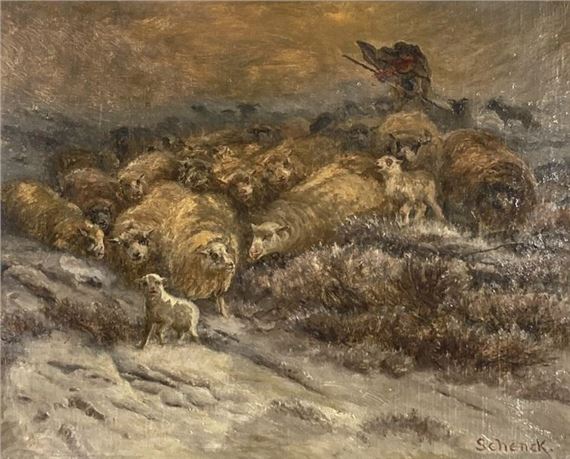 August Friedrich Albrecht Schenck | A shepherd with his flock in a ...