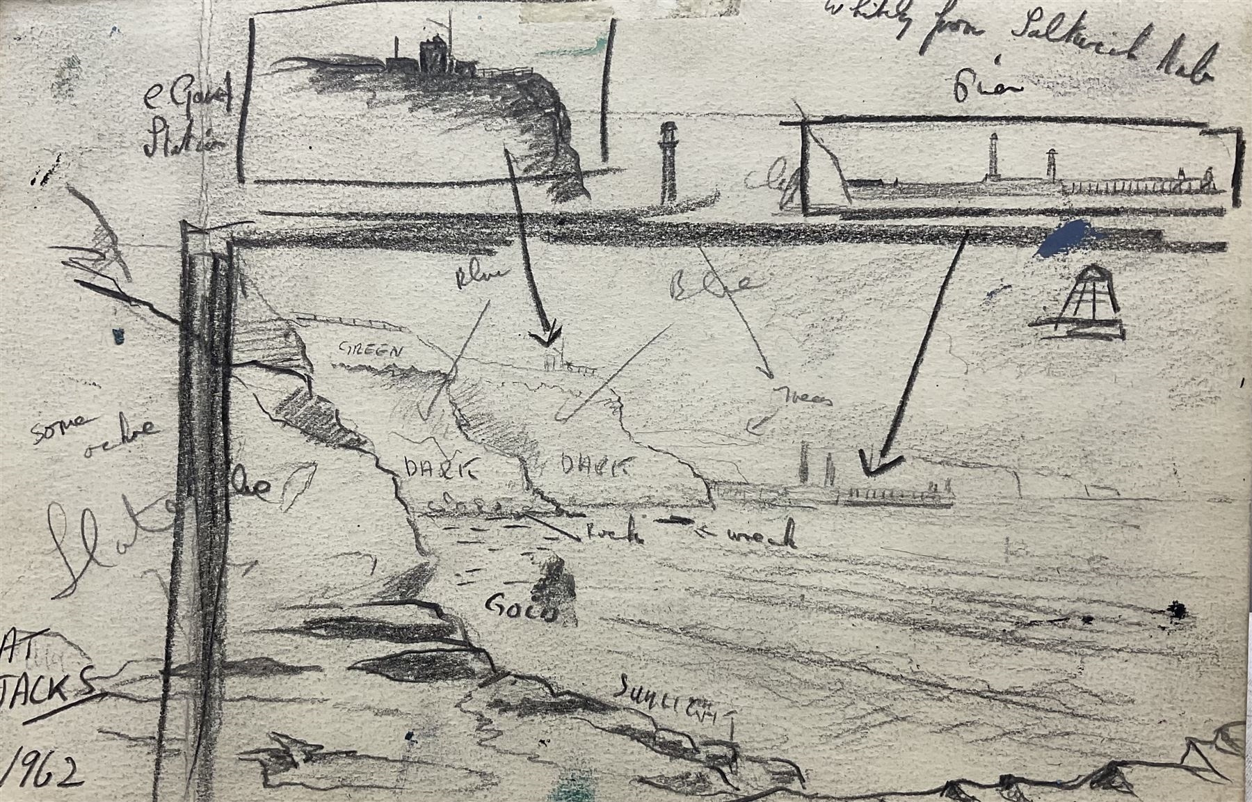 Jack Rigg | Preliminary sketch for ''Whitby Piers from Saltwick Nab ...