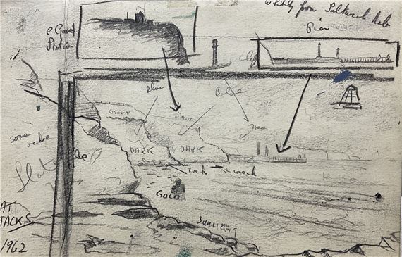 Jack Rigg | Preliminary sketch for ''Whitby Piers from Saltwick Nab ...