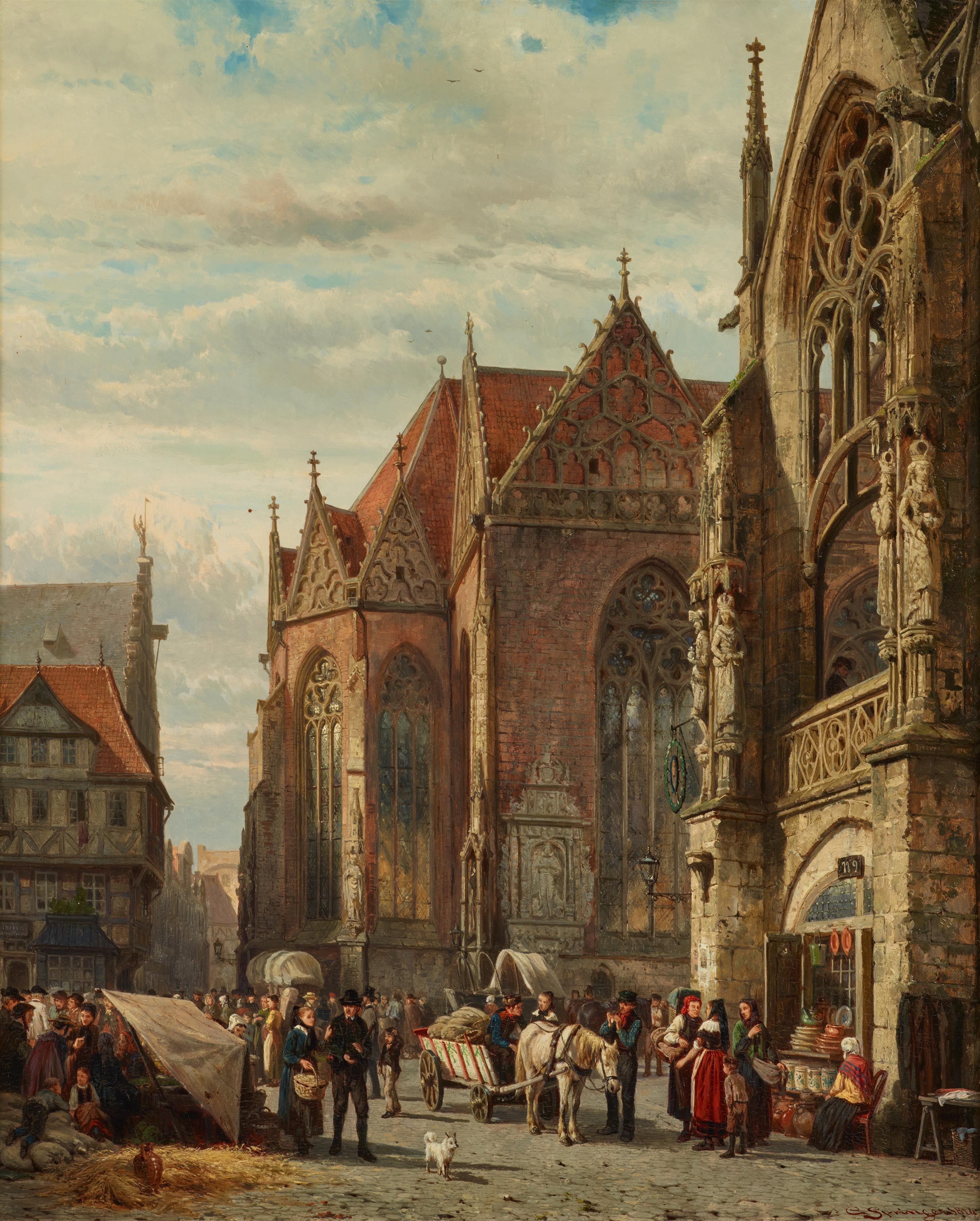 Cornelis Springer | Market Square by St. Martin's Church in ...