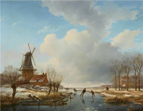 Andreas Schelfhout | A winter landscape with figures on the ice (1851 ...