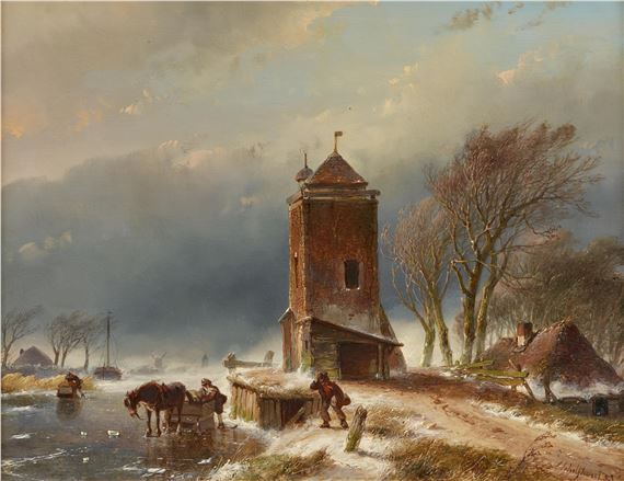 Andreas Schelfhout | A winter landscape with figures on the ice (1851 ...