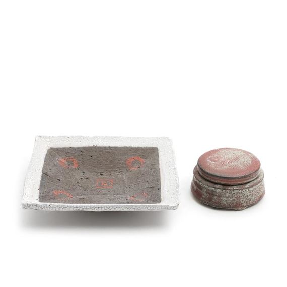 Anne Fløche | A square earthenware dish and lidded stoneware jar ...