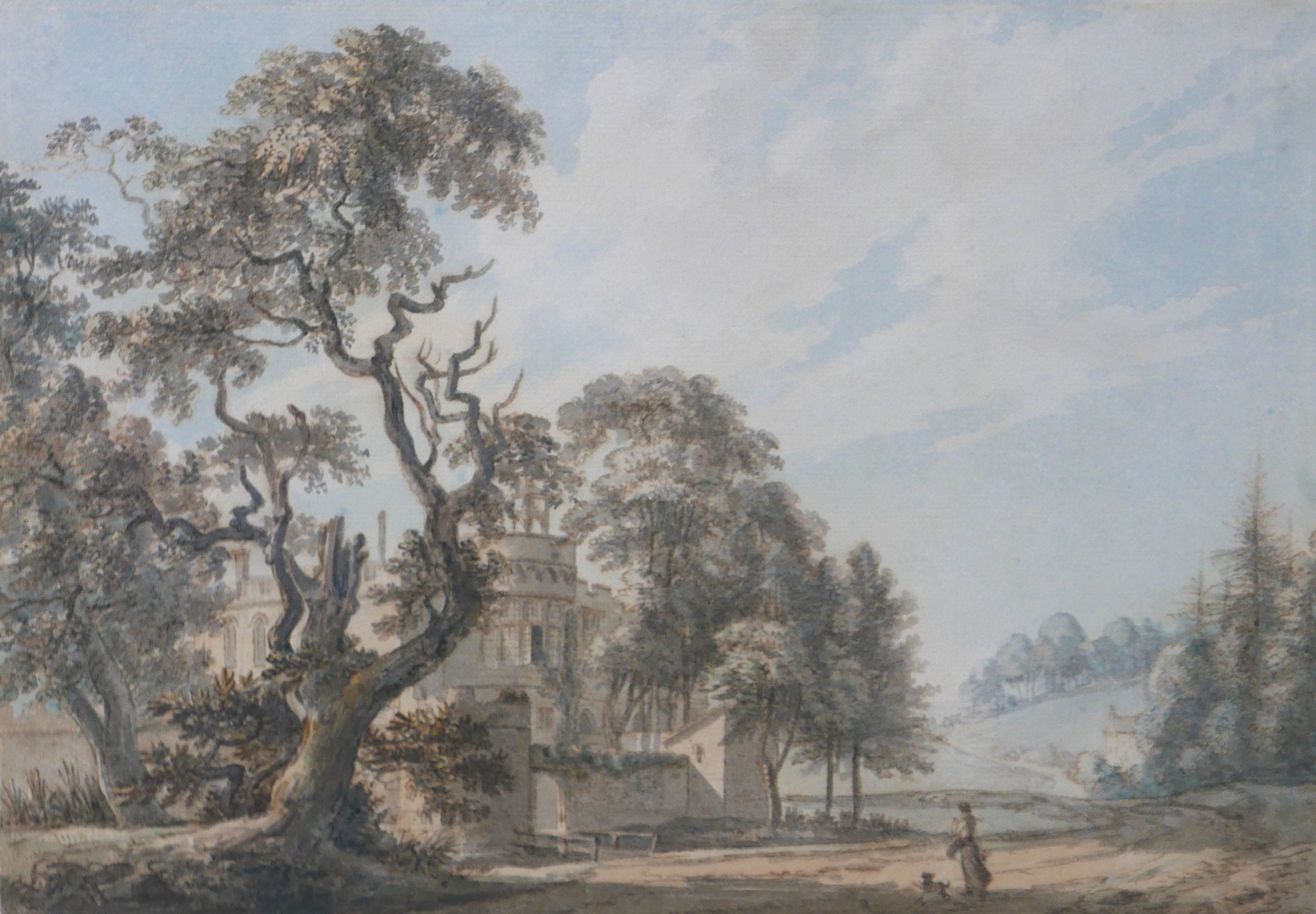 Paul Sandby | A Gothick Mansion amid trees watercolour and pencil ...