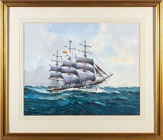 George Wiseman | A three-master clipper on choppy seas - Gouache and ...