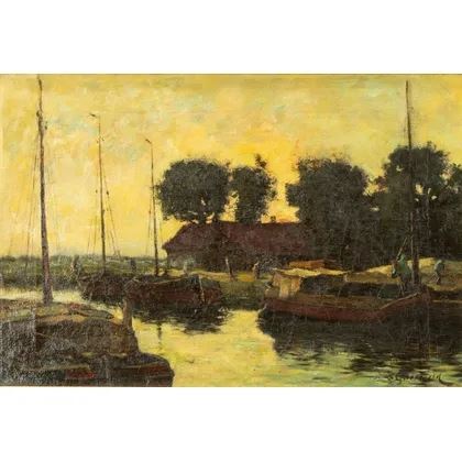 Cornelis Groeneveld | Afgemeerde platbodems | MutualArt