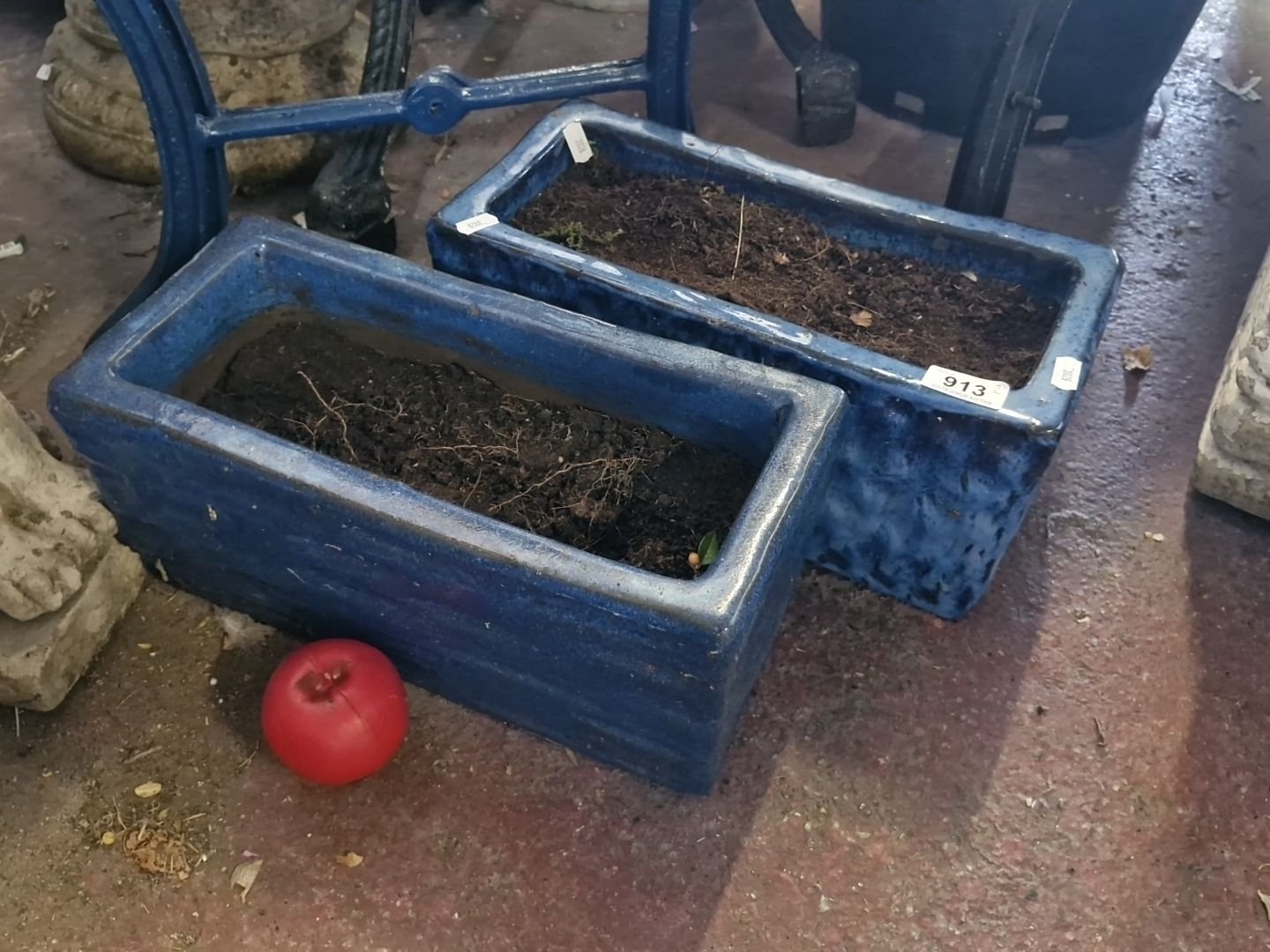 Planters | A Pair of rectangular blue glazed ceramic planters | MutualArt