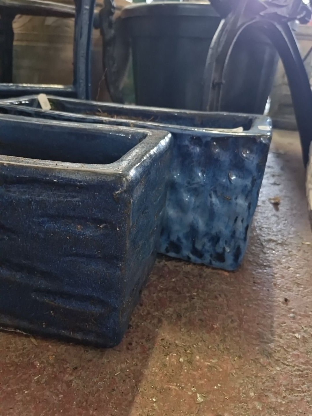 Planters | A Pair of rectangular blue glazed ceramic planters | MutualArt