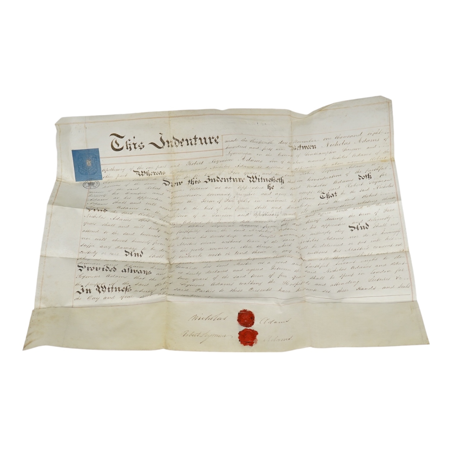 Robert Seymour | A parchment Indenture of Apprenticeship as a Surgeon ...