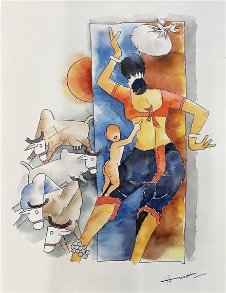 Maqbool Fida Husain | M F HUSAIN; watercolour | MutualArt