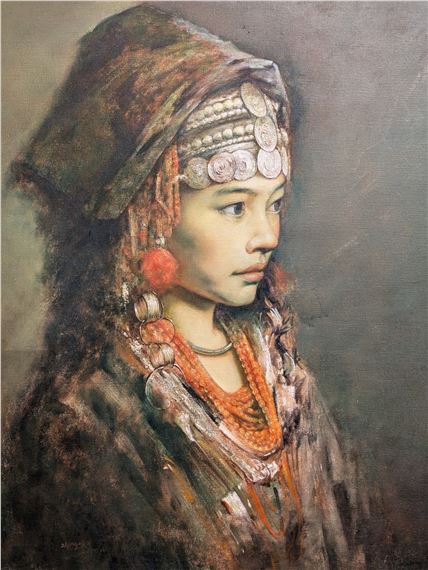 Zhang Li | Portrait of a young girl in head dress | MutualArt