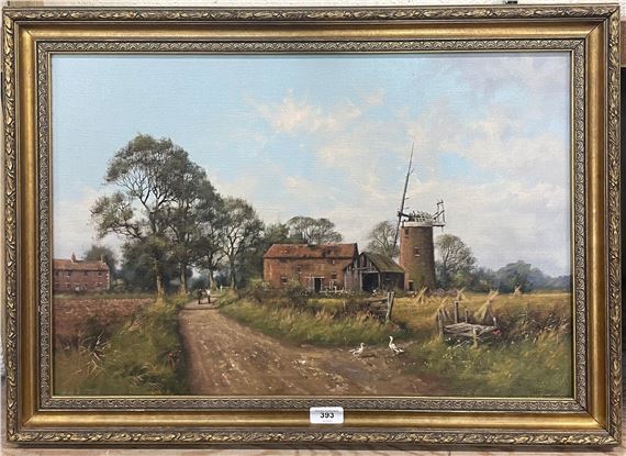 James Wright | Figures on a pathway by a windmill | MutualArt
