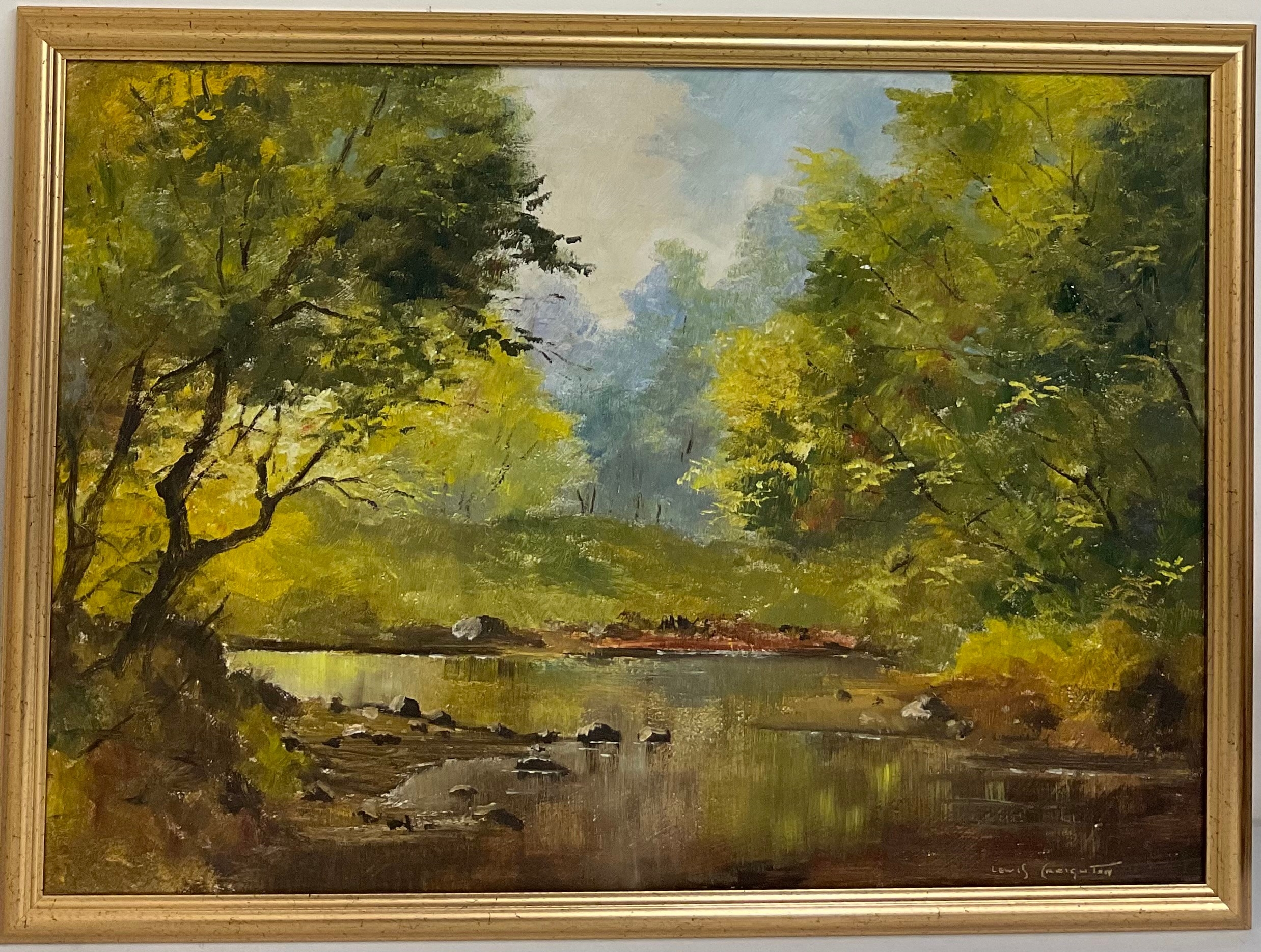 Lewis Creighton | ; Wooded river landscape | MutualArt