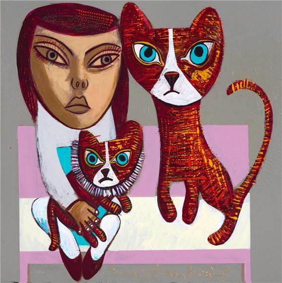 Constantine Popov | A Woman and Two Cats | MutualArt