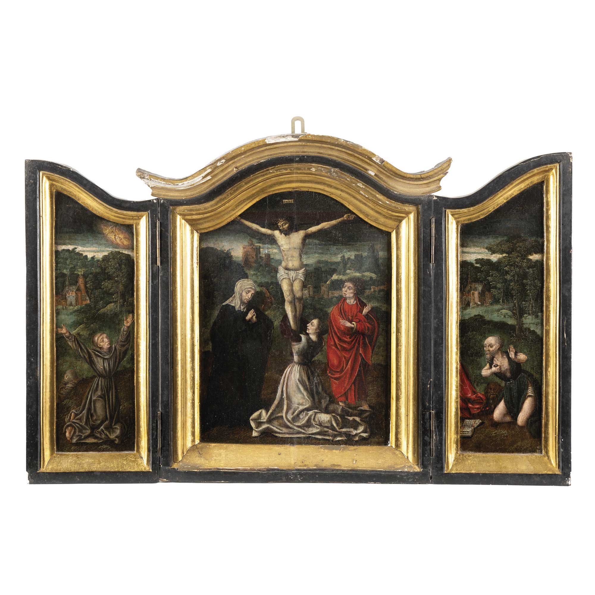 Joos Van Cleve | Crucifixión con San Francisco y San Jerónimo | MutualArt