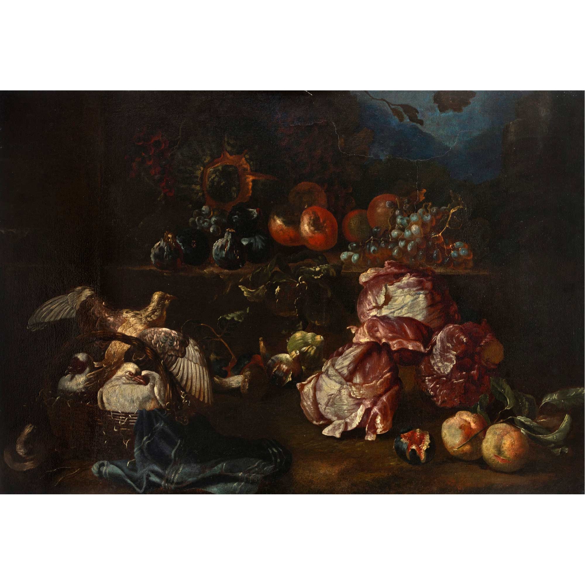 Jacob van de Kerckhoven | Bodegón de frutas, verduras y aves en un ...