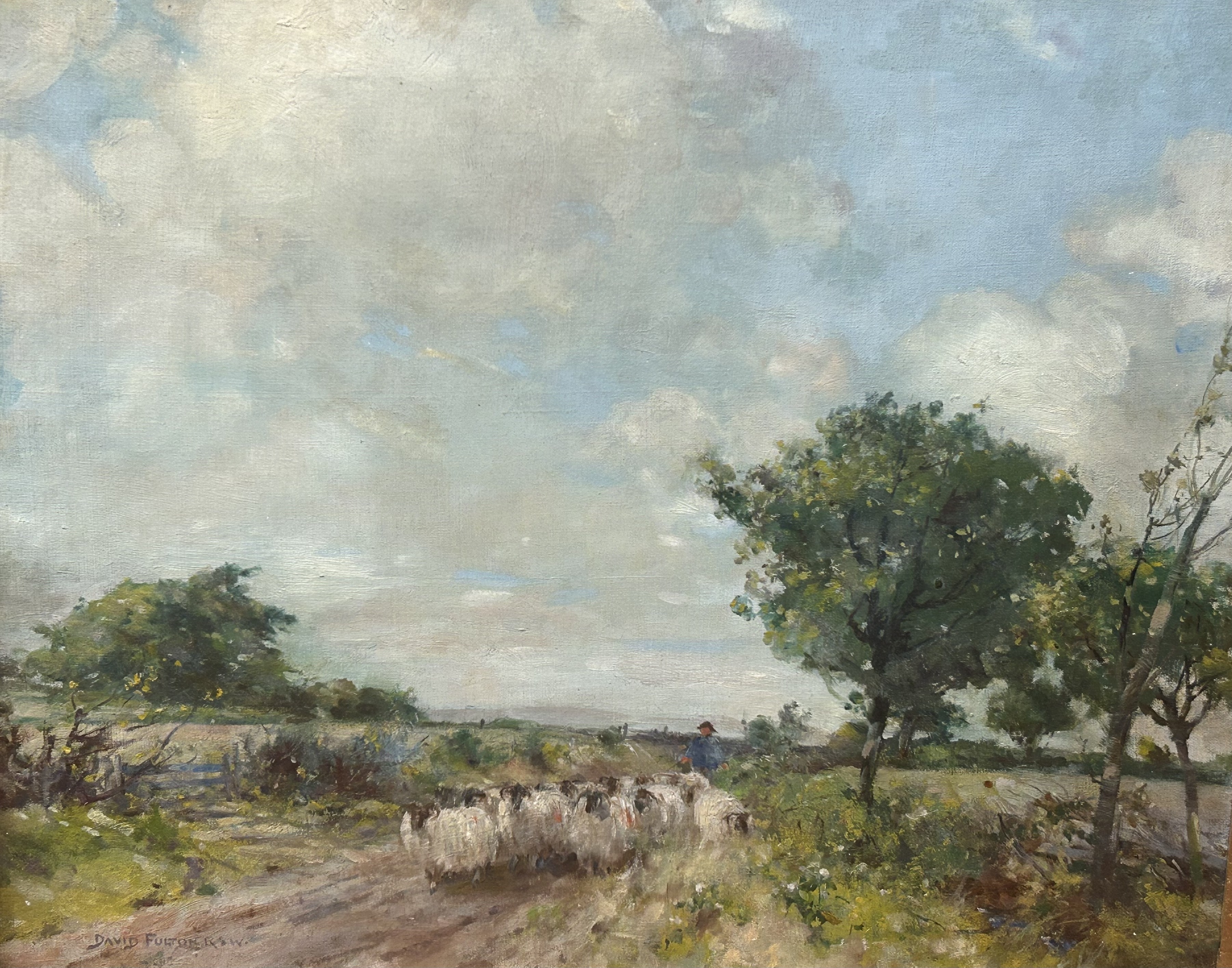 David Fulton | David Fulton oil on canvas shepherd with flock sig ...