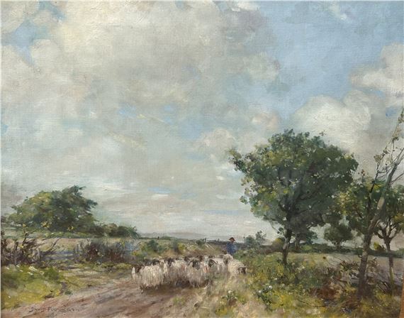 David Fulton | David Fulton oil on canvas shepherd with flock sig ...