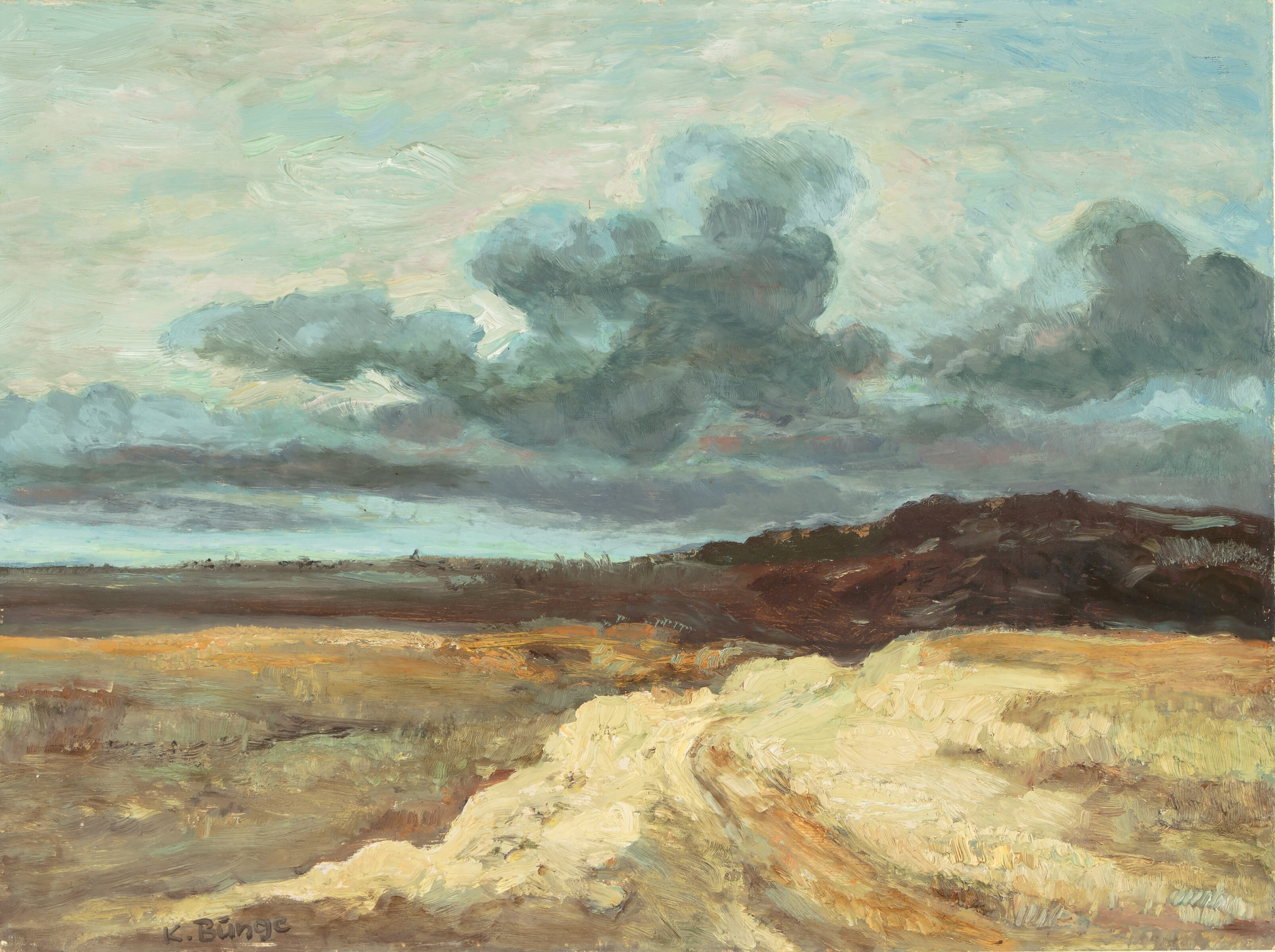 Kurt Bunge | o.T. (Feldweg bei Unwetter). Öl auf Hartfaser. 44,5 x 60 ...