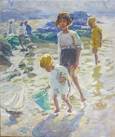 Dorothea Sharp | Children playing on the rocks with gulls | MutualArt
