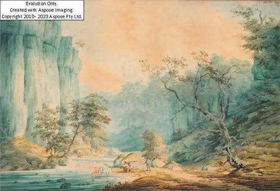 Robert Andrew Riddell | Landscape with cattle watering in a river, with ...