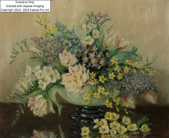 Marian Broom | Still life with spring flowers in a vase; | MutualArt