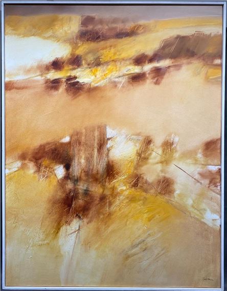Jean Jacques Balitran | A large mid century abstract landscape oil on ...
