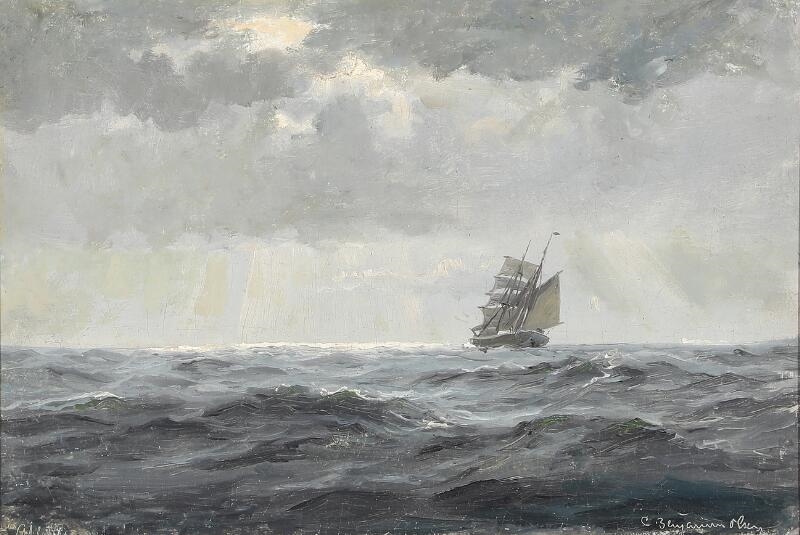 Christian Benjamin Olsen | Seascape with a ship in high sea | MutualArt