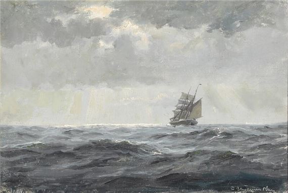 Christian Benjamin Olsen | Seascape with a ship in high sea | MutualArt