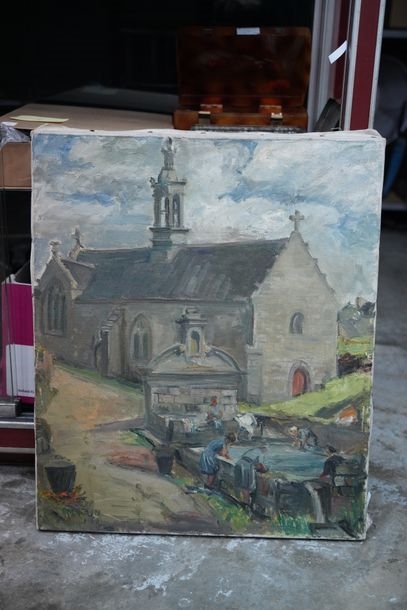 Marcella Fain | Les lavandières devant une église bretonne (1960 ...