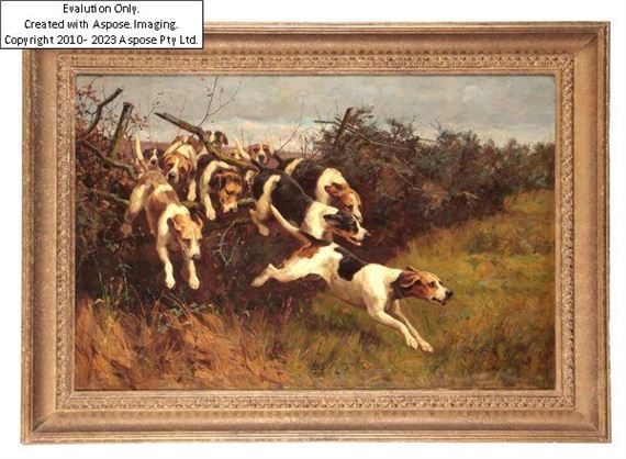 Alfred Duke | Hounds jumping over a hedge | MutualArt