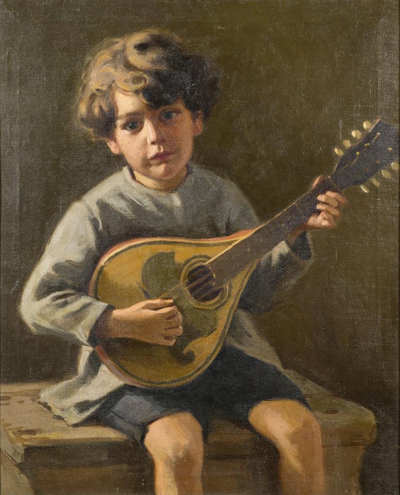 Olga Greceanu | Portrait of a boy with mandolin | MutualArt