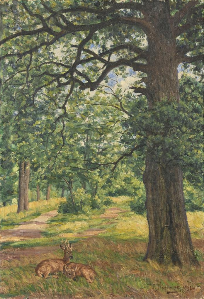 Peter Paul Draewing | Red deer at the edge of the forest | MutualArt